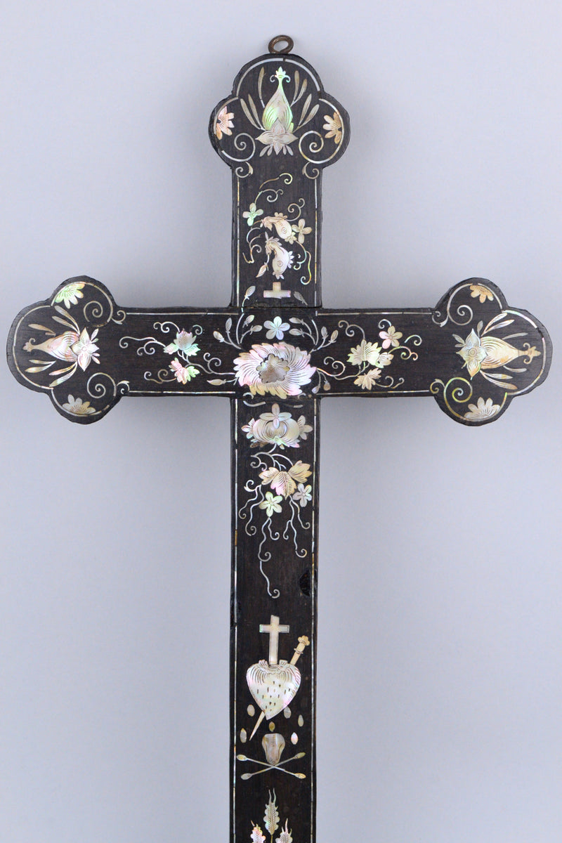 Chinese Mother-of-Pearl Inlaid Wood Apostle Cross – Malka Art